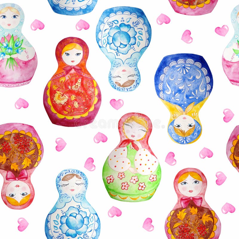 Nesting Dolls Pattern on White Background Stock Illustration ...