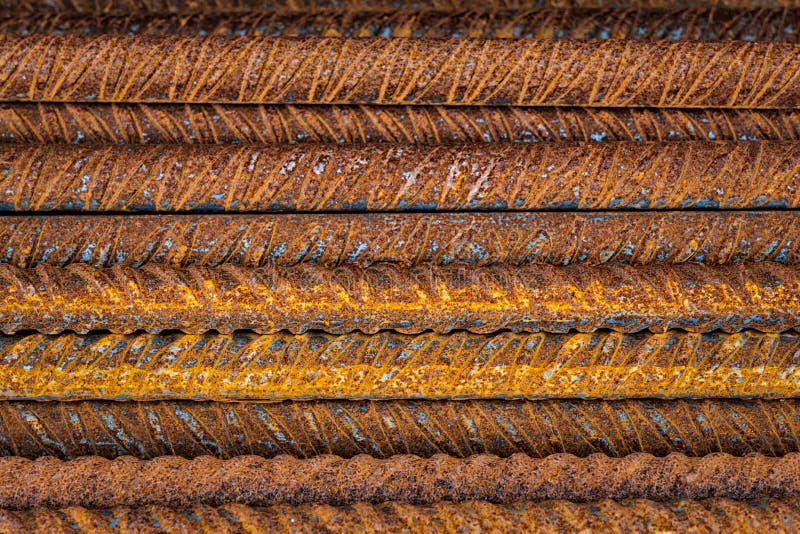 Pattern of Rusty Reinforced Steel Bars in a Stack with Contrast Stock ...
