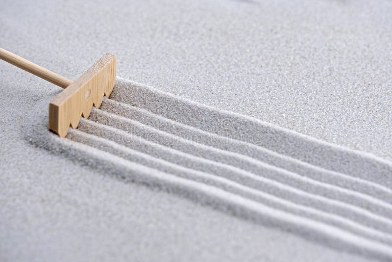 Pattern in the Sand with Zen Garden Tool, a Rake Stock Photo - Image of ...
