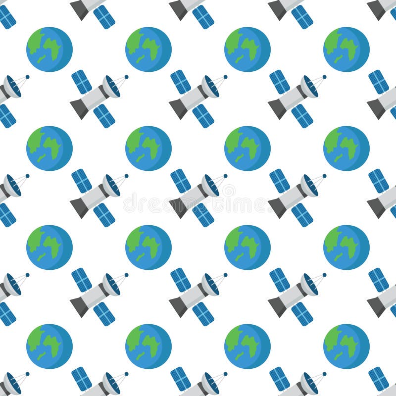 Pattern of Satellite and Planet Earth on White Background Stock Vector ...