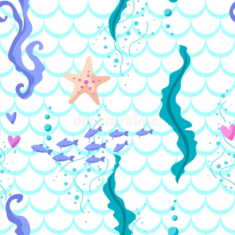 Pattern with Sea Creations. Underwater Decorative Fish and Algae ...