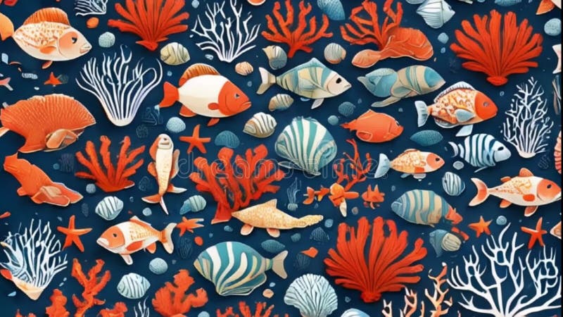 Pattern with Sea Creatures, Motion Stock Video - Video of blue, coral ...