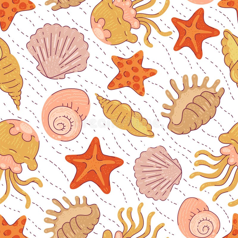 Vector Set Sea Shells and Pearls Different Shapes. Clamshells ...