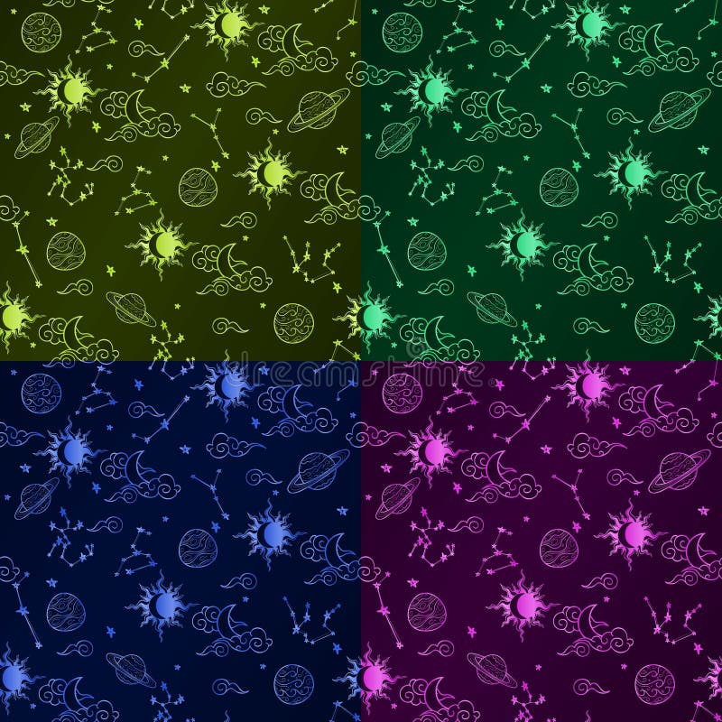 Pattern Seamless Blue Green Red Sky Moon Stars Combination Popart Stock ...