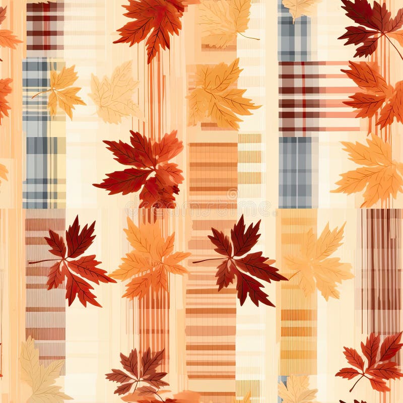 Pattern Seamless that Combines Rustic Plaid Patterns with Autumn Maple ...