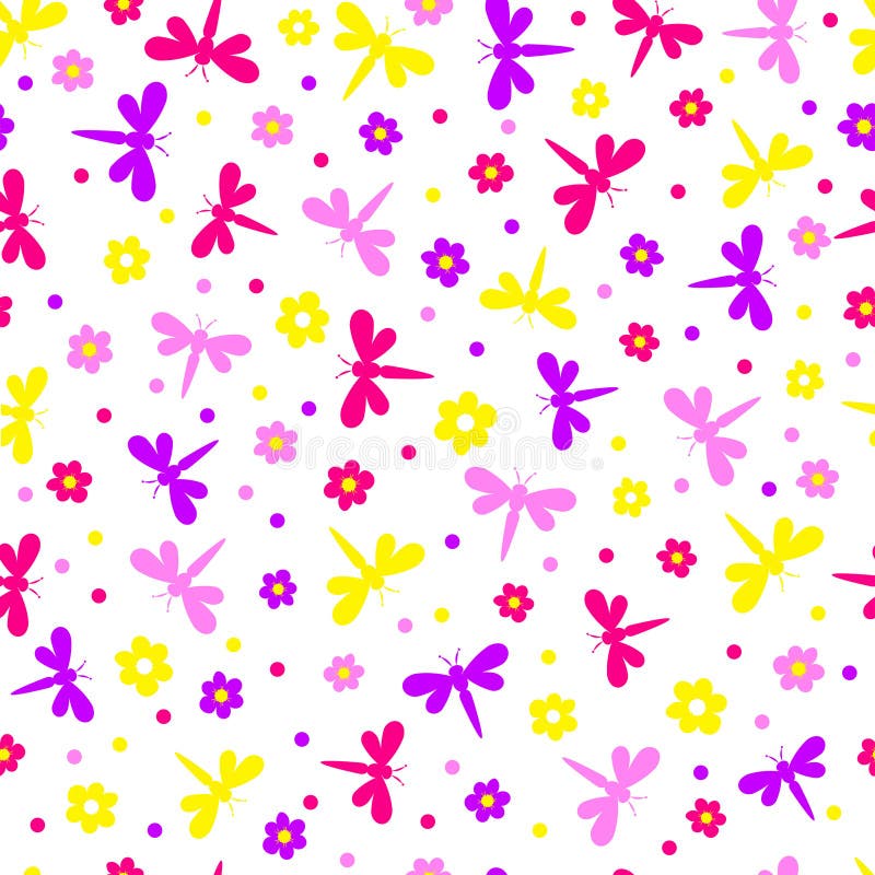 Seamless Dragonfly Pattern Isolated on Abstract Background. Flat Vector ...