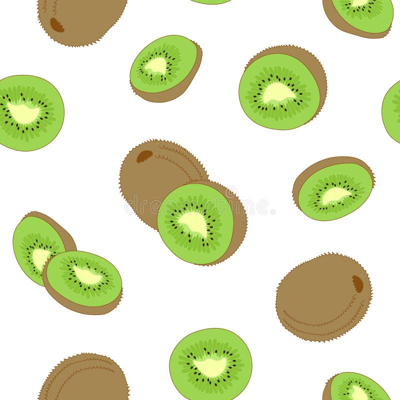 Pattern Seamless Illustration with Fresh Bright Kiwi Fruit Whole with ...