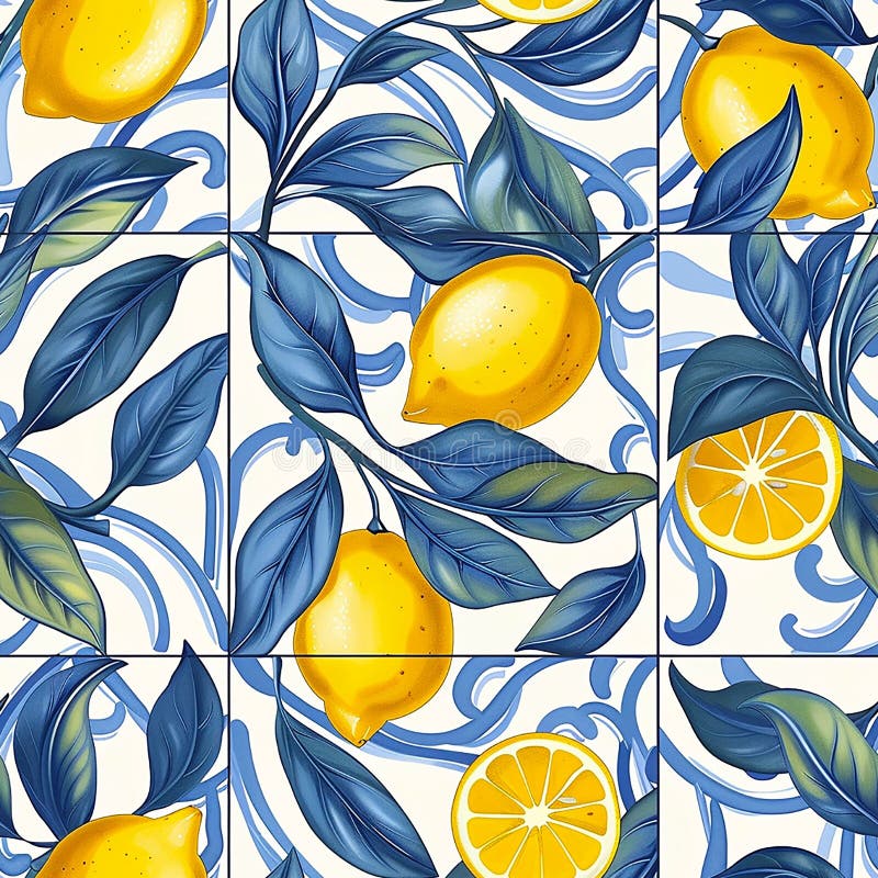 Pattern Seamless with Italian Tile Design Watercolor Stock Illustration - Illustration of ...