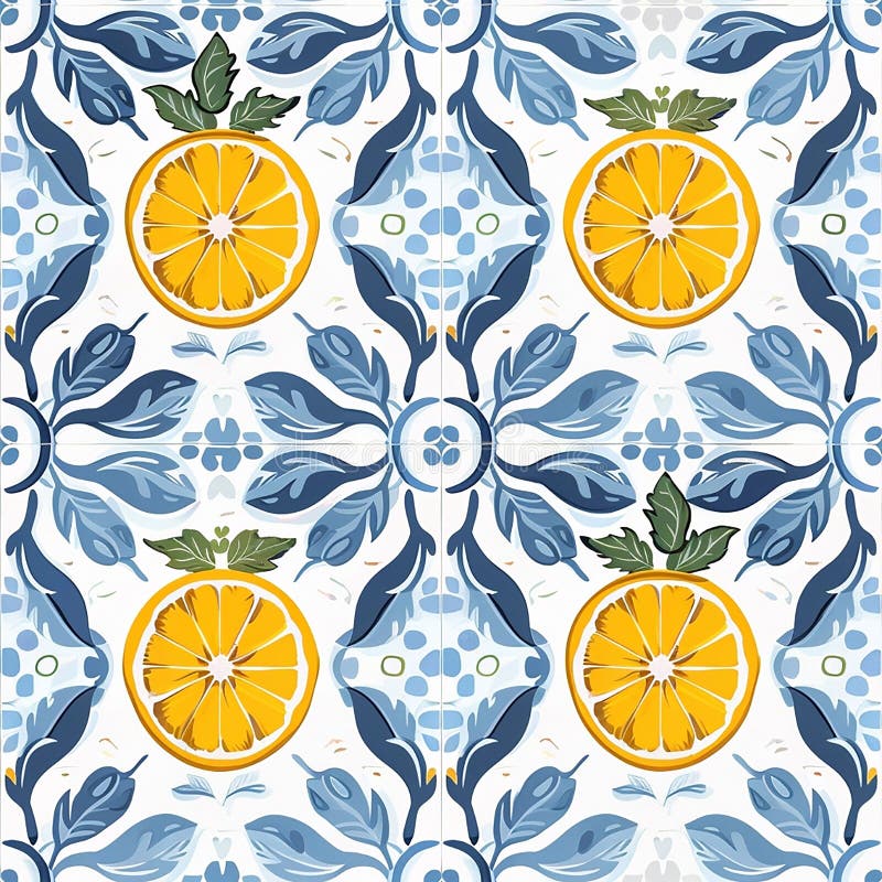 Pattern Seamless with Italian Tile Design Watercolor Stock Illustration ...