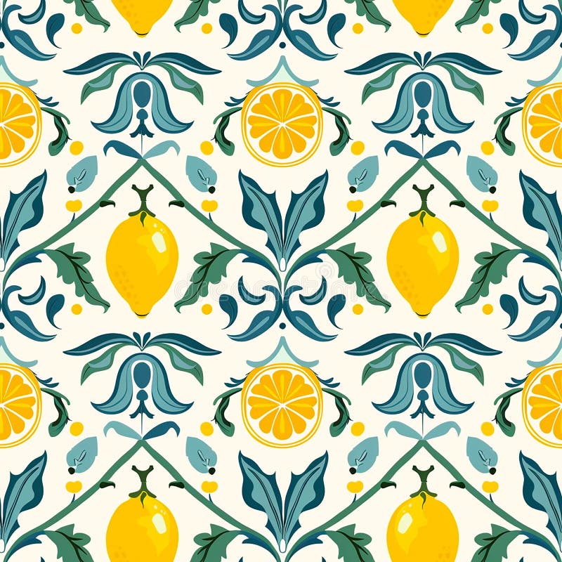 Pattern Seamless with Italian Tile Design Watercolor Stock Illustration ...