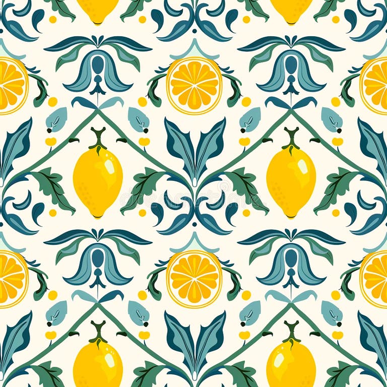 Pattern Seamless with Italian Tile Design Watercolor Stock Illustration ...