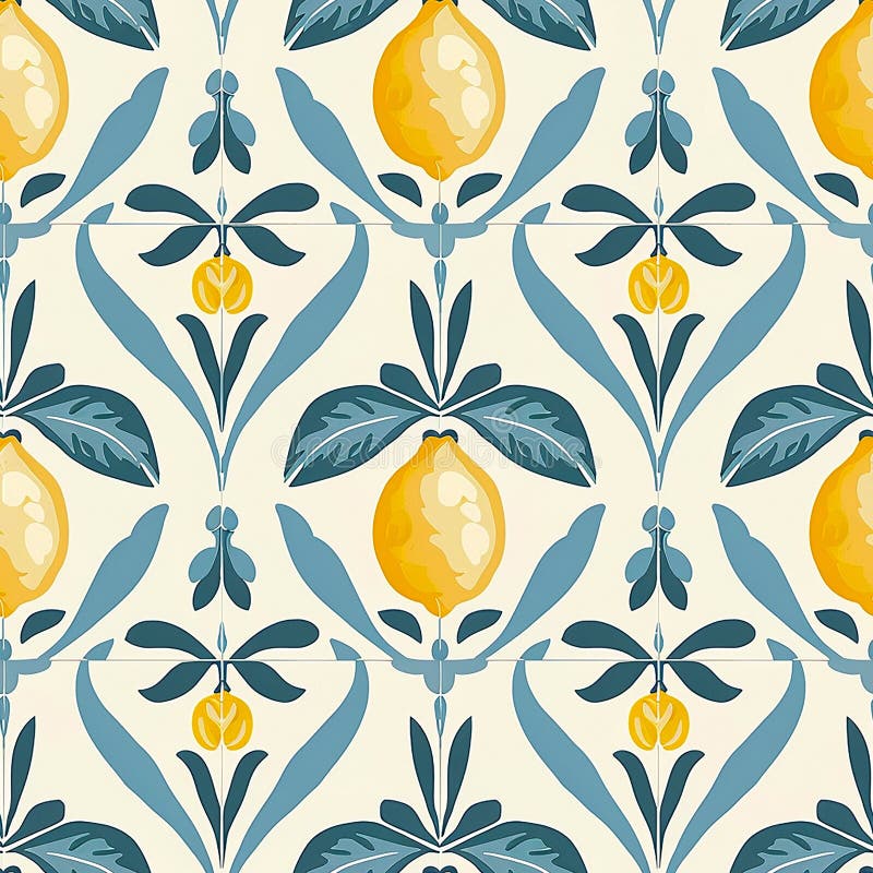 Pattern Seamless with Italian Tile Design Watercolor Stock Illustration ...