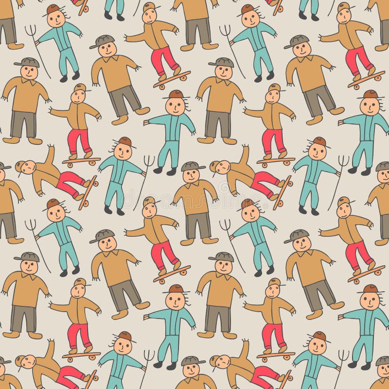 Pattern Seamless Kids with Boy Doodle Element. Seamless Young Boy ...