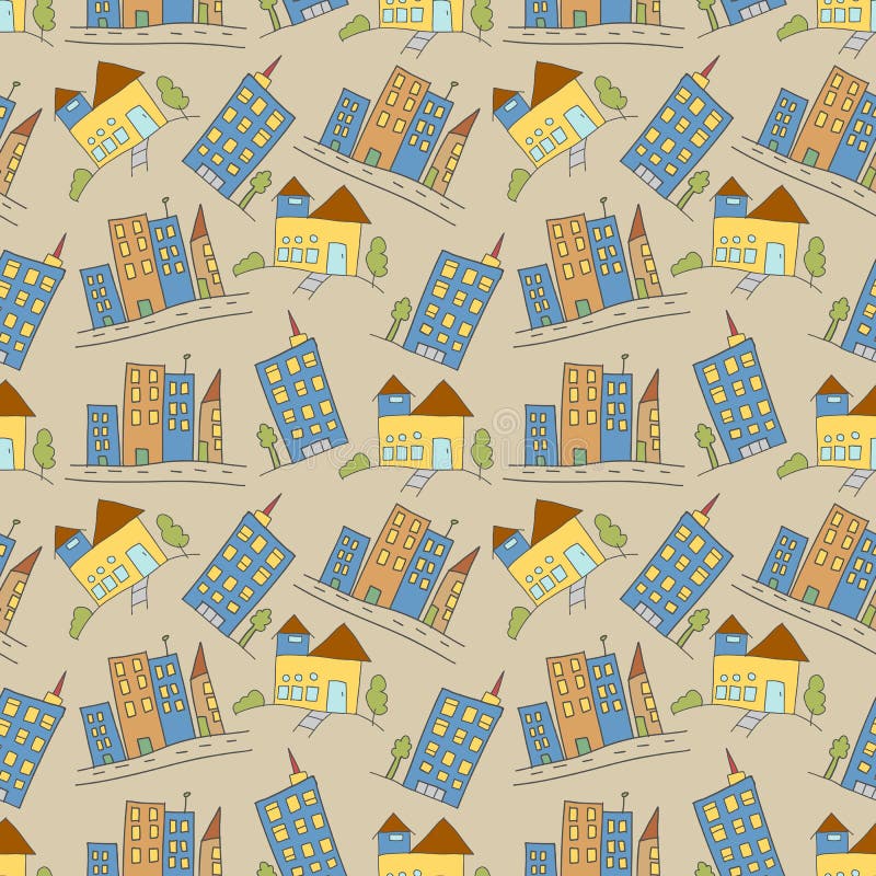Pattern Seamless Kids with Building Doodle Element. Pattern Seamless ...