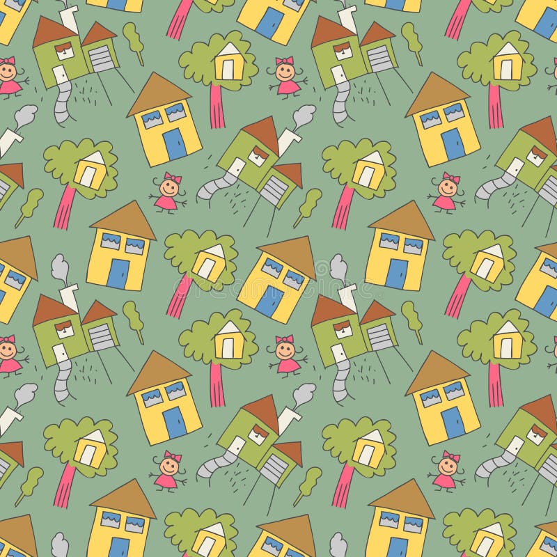 Pattern Seamless Kids with Daughter Doodle Element. Seamless Doodle ...