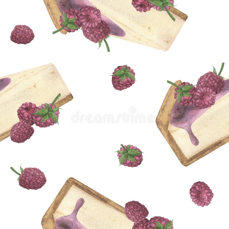 The Pattern is Seamless with Raspberry Cheesecake and Raspberry Berries ...