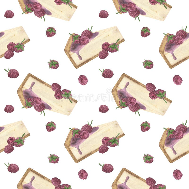 The Pattern is Seamless with Raspberry Cheesecake and Raspberry Berries ...