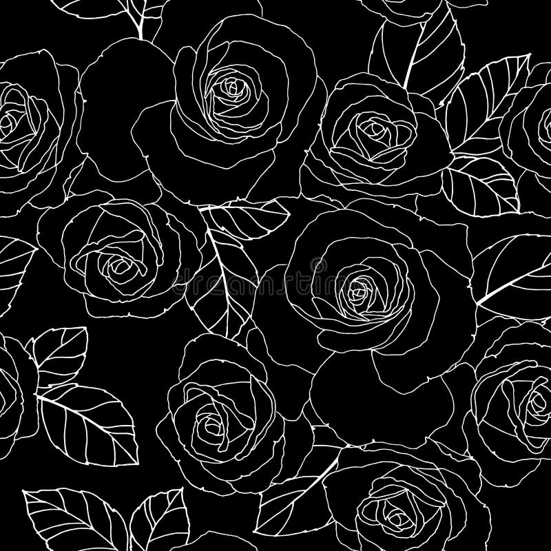 1555 Pattern, Seamless Pattern, Rose and Leaves in Monochrome Colors ...