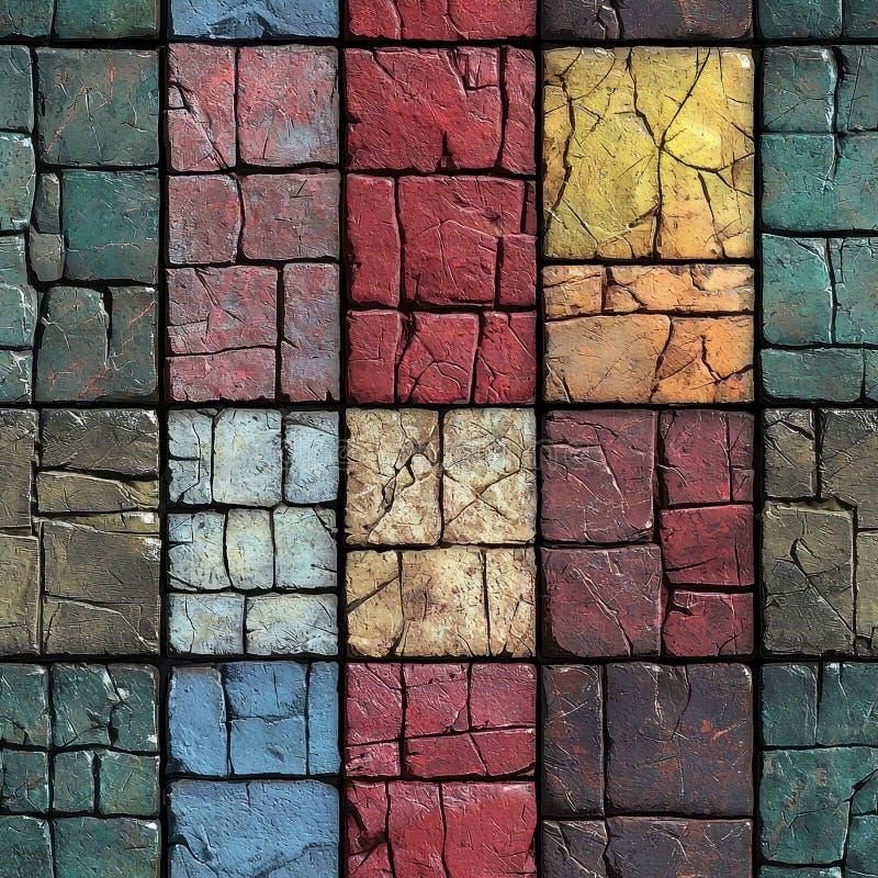 Pattern Seamless Texture for Game, Vibrant Colorful Stone Wall Adorned ...