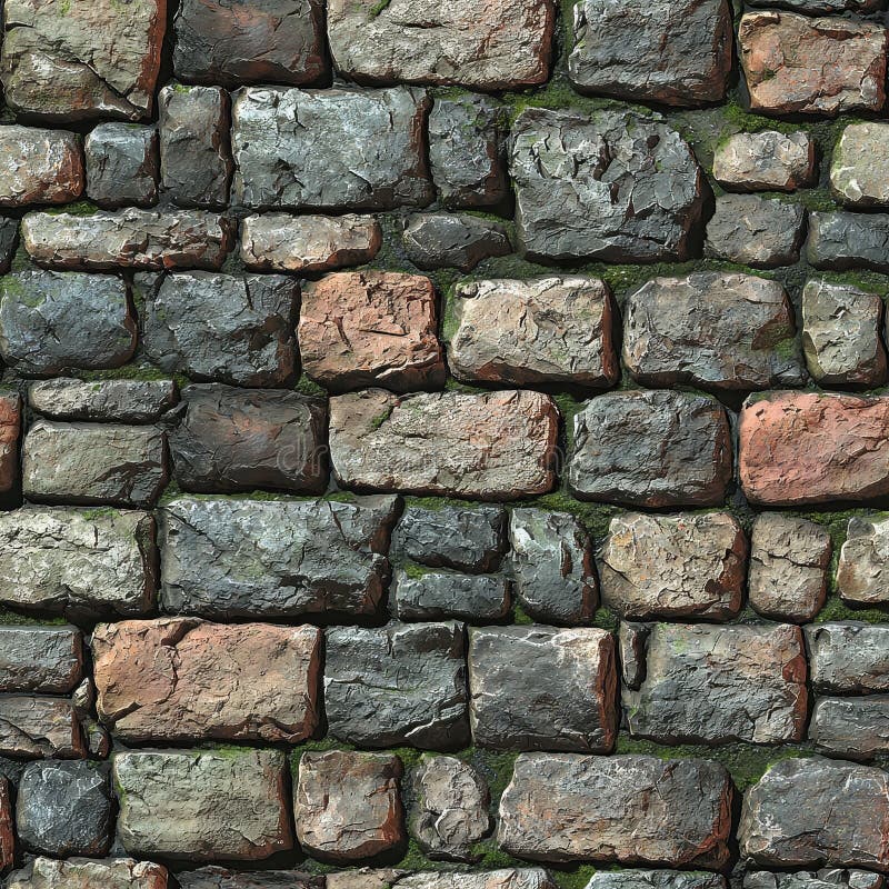 Pattern Seamless Texture for Game, Weathered Brick Wall with Lush Green ...