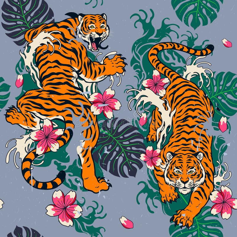 Pattern Seamless Tiger Design in Vintage Style Stock Vector ...