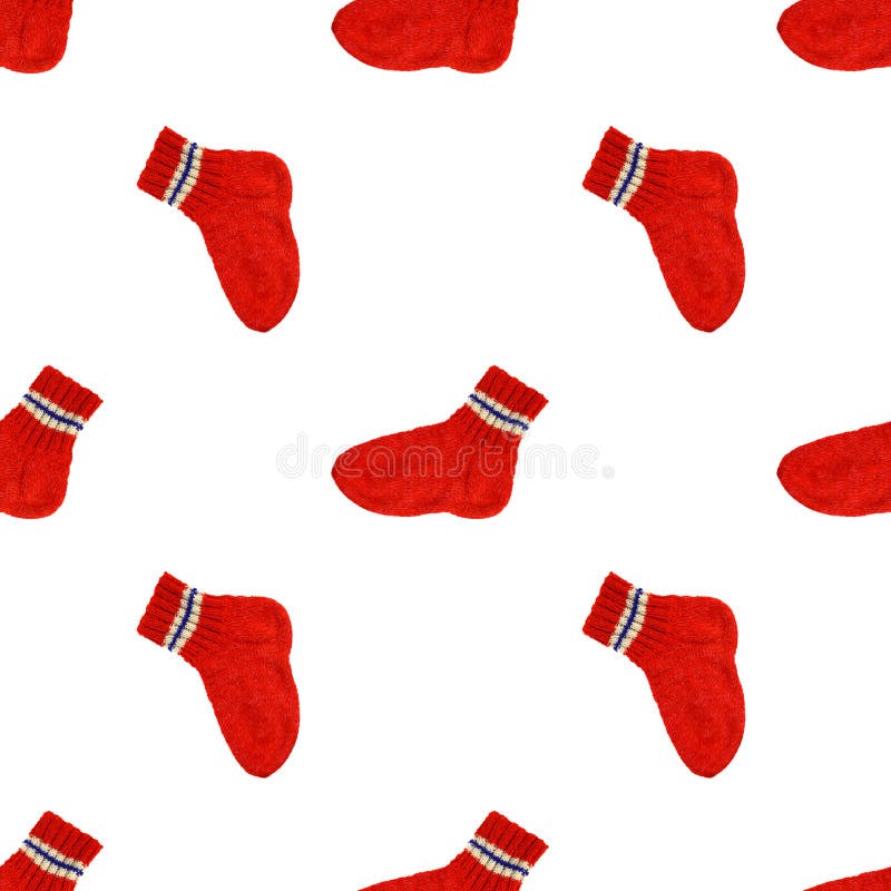 Pattern Seamless Warm Woolen Red Sock Knitted on a White Background ...