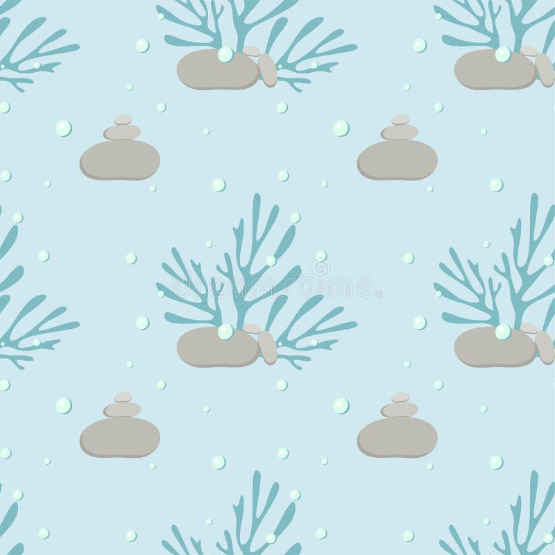 Pattern of Seaweed and Corals with Stones on the Bottom of the Blue ...
