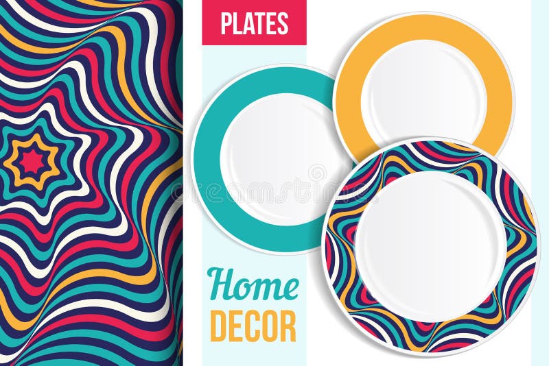 Pattern and Set of Decorative Plates. Stock Vector - Illustration of ...