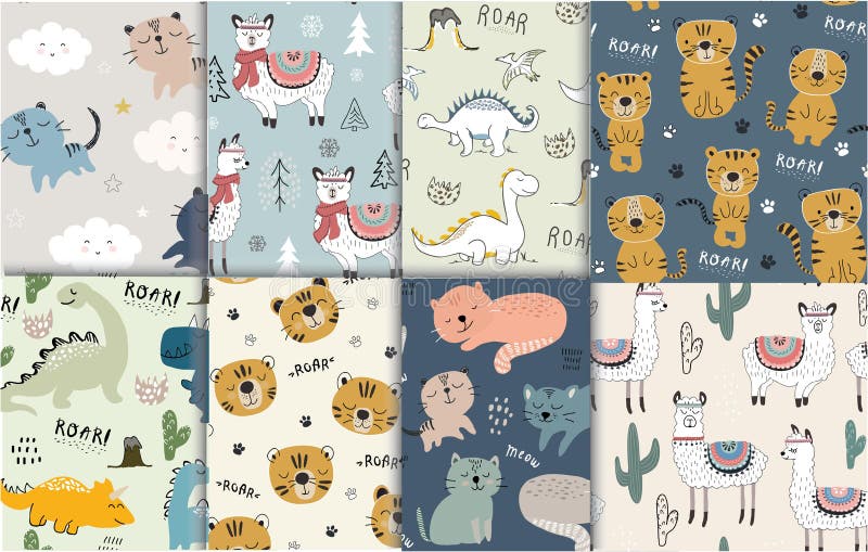 Pattern Set with Different Animals for Kids Clothes,fabric Stock Vector ...