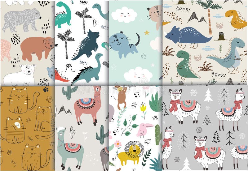Pattern Set with Different Animals for Kids Clothes,fabric Stock ...