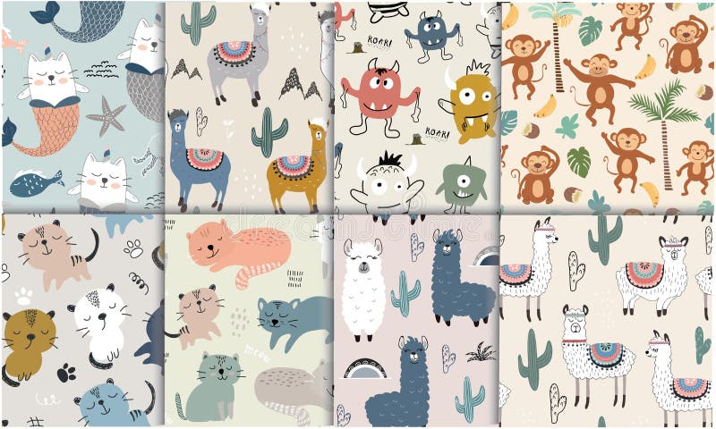 Pattern Set with Different Animals for Kids Clothes,fabric Stock Vector ...