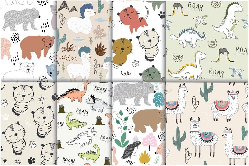 Pattern Set with Different Animals for Kids Clothes,fabric Stock ...