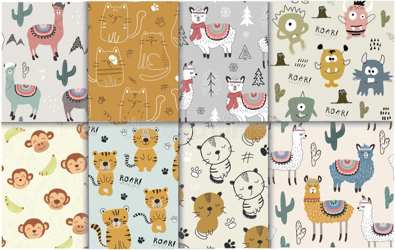 Pattern Set with Different Animals for Kids Clothes,fabric Stock Vector ...