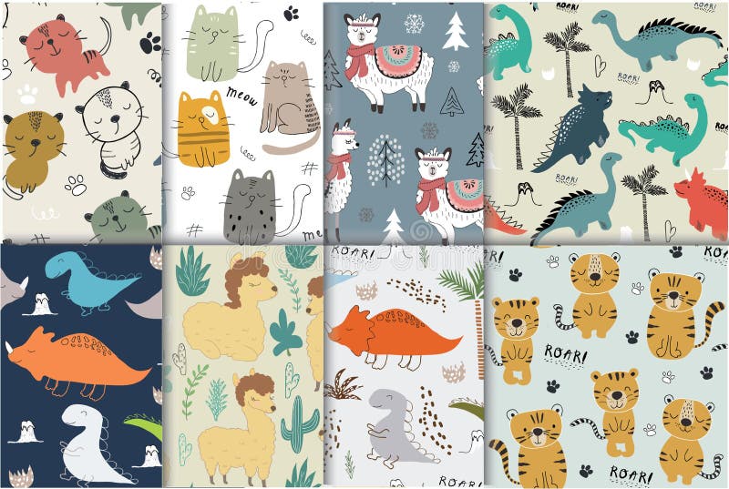 Pattern Set with Different Animals for Kids Clothes,fabric Stock Vector ...