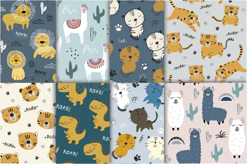 Pattern Set with Different Animals for Kids Clothes,fabric Stock Vector ...