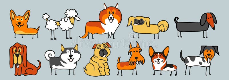 Pattern Set of Many Different Dog Breed Stock Vector - Illustration of ...