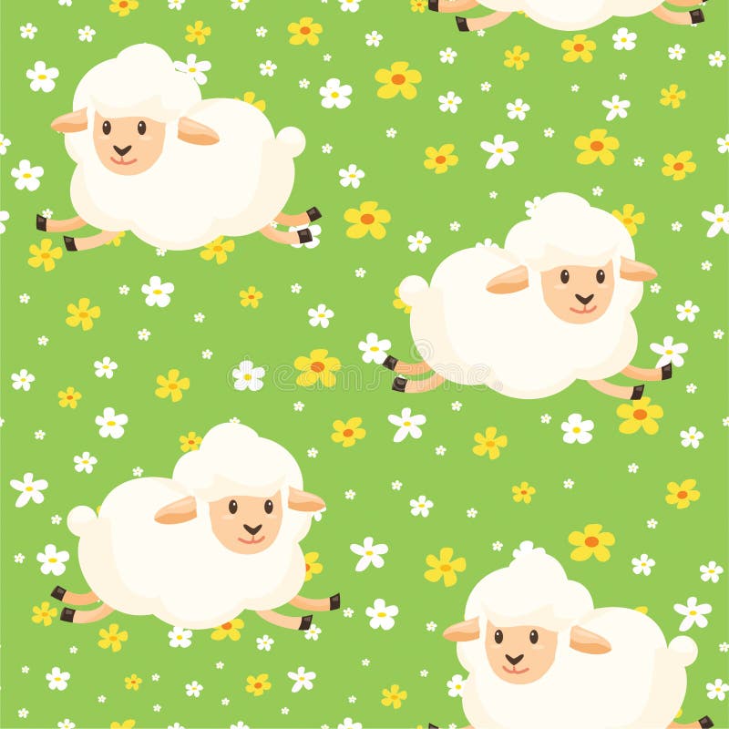 Pattern with Sheep on a Field. Vector Seamless Texture. Stock Vector ...