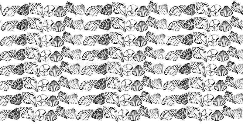 A Pattern of Shells of Different Shapes. Drawing with a Black Outline ...