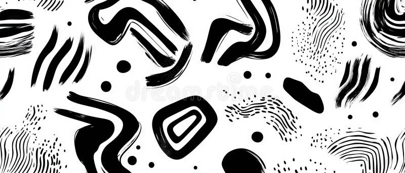 Seamless Hand Drawn Black Ink Pattern Unique Lines White Background ...