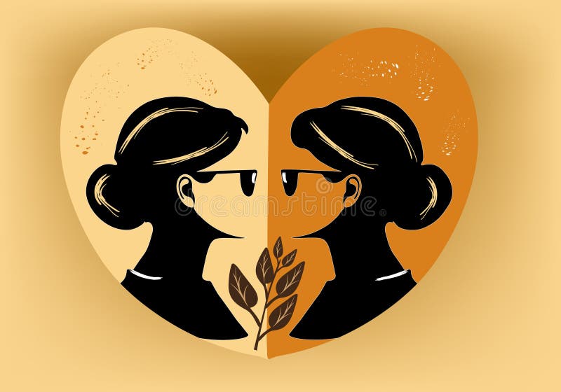 Pattern Silhouettes of Two Girls Inside a Heart Stock Vector ...