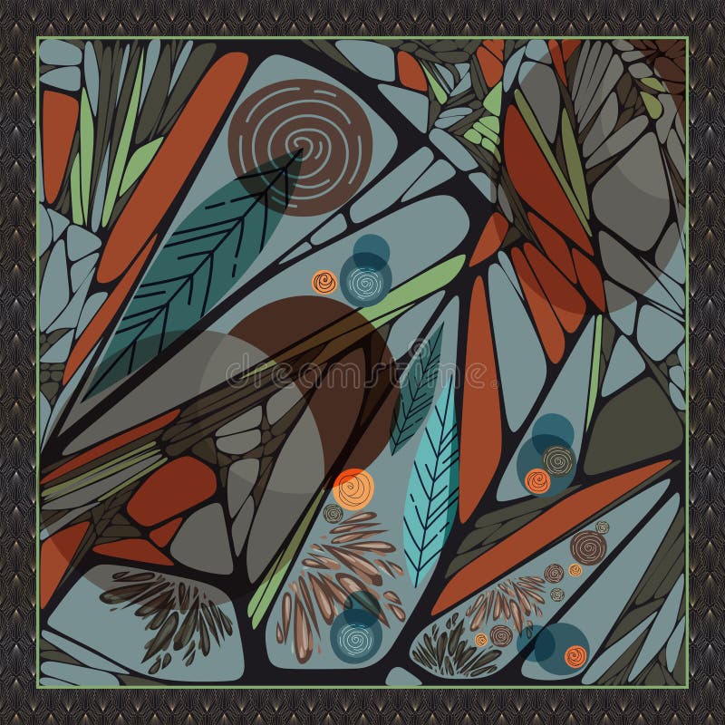 Pattern Silk Scarf Design with Doodle Floral Art Stock Vector ...