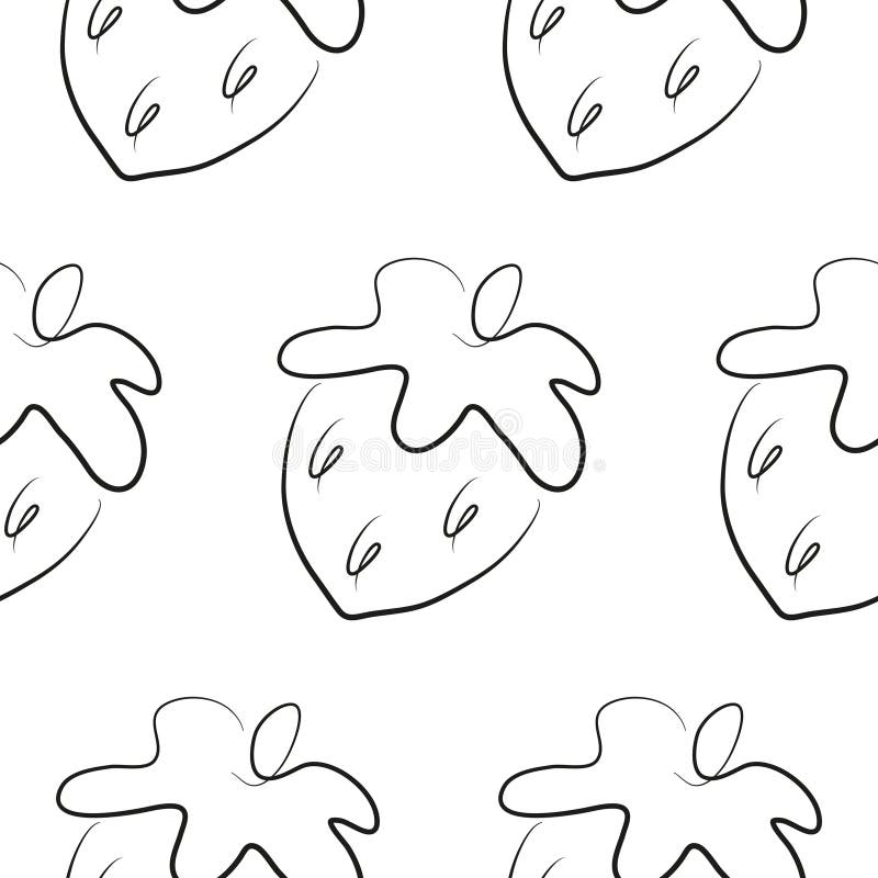 Pattern with a Simple Strawberry Icon with a Tail in Line Art Style ...