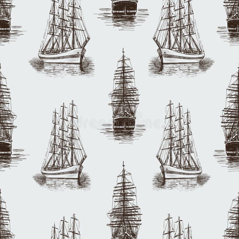 Pattern of the Sketches Sailing Ships Stock Vector - Illustration of ...