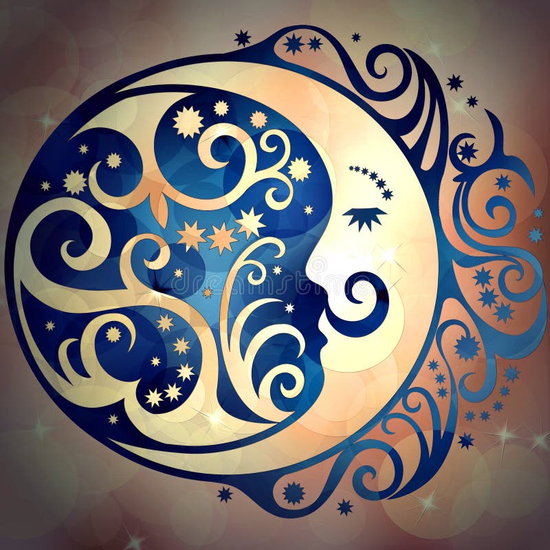 Pattern Sky and Moon, Symbols Colored Background Stock Illustration ...