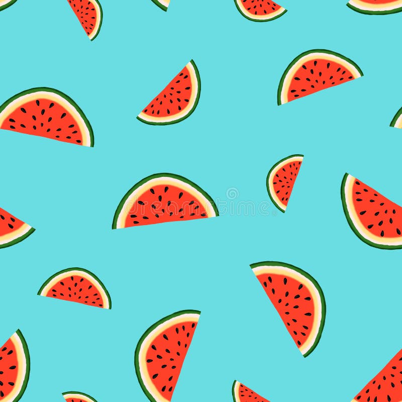 Pattern with Slices of Watermelon. Blue Background Stock Illustration ...