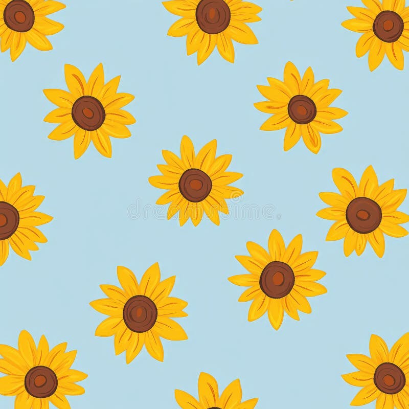 A Pattern of Small Sunflowers in Flat Design Style with Bright Yellow ...