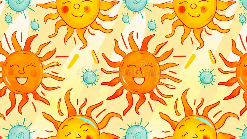 A Pattern with Smiling Suns and Other Cartoon Characters Stock Photo ...