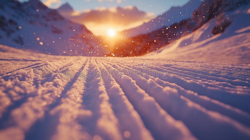 Pattern in Snow Made by Plow on a Ski Slope Stock Photo - Image of ...