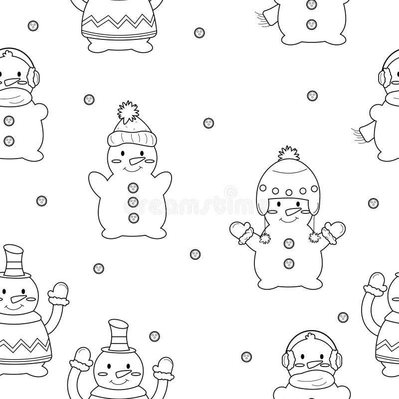 Pattern with Snowman Outline. Vector on White Background Stock Vector ...