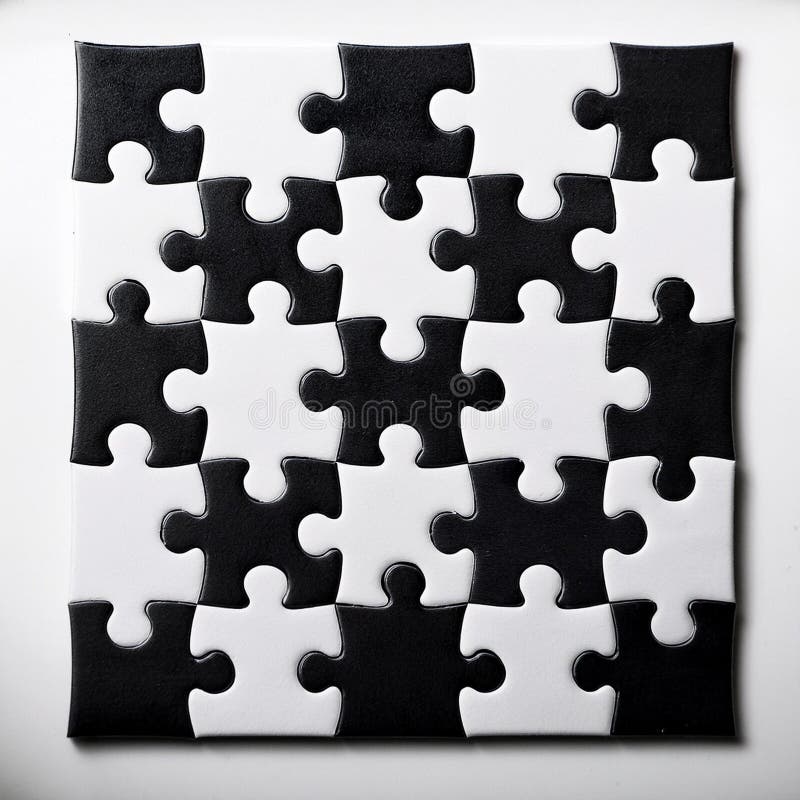 Pattern of Solid Black and White Pieces of a Completed Jigsaw Puzzle ...